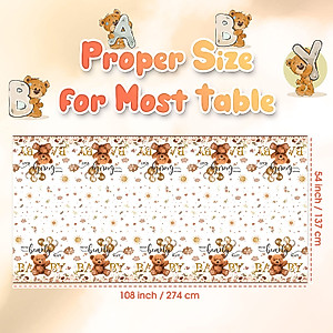 Tatuo 3 Pcs We Can Bearly Wait Baby Shower Tablecloth Decorations Teddy Bear Table Cover Balloon Bear Plastic Tablecloth for Bear Theme Birthday Baby Shower Party Decor, 54 x 108 Inch