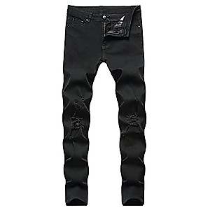 LONGBIDA Men's Slim Fit Ripped Stretch Skinny Jeans for Men, Distressed Tapered Leg Fashion Pants, Black, 42