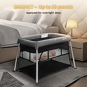 PAPAMIA Travel Crib, 2 in 1 Portable Light Travel Playard, Removable Playard with Comfortable Mattress, Grey