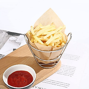 MIAO JIN 2Pcs French Fries Stand MIAO JIN 2Pcs French Fries Stand Cone Basket Fry Holder Metal Snack Fried Chicken Display Rack Wire Stands for Kitchen Restaurant Party Supplies (Silver)