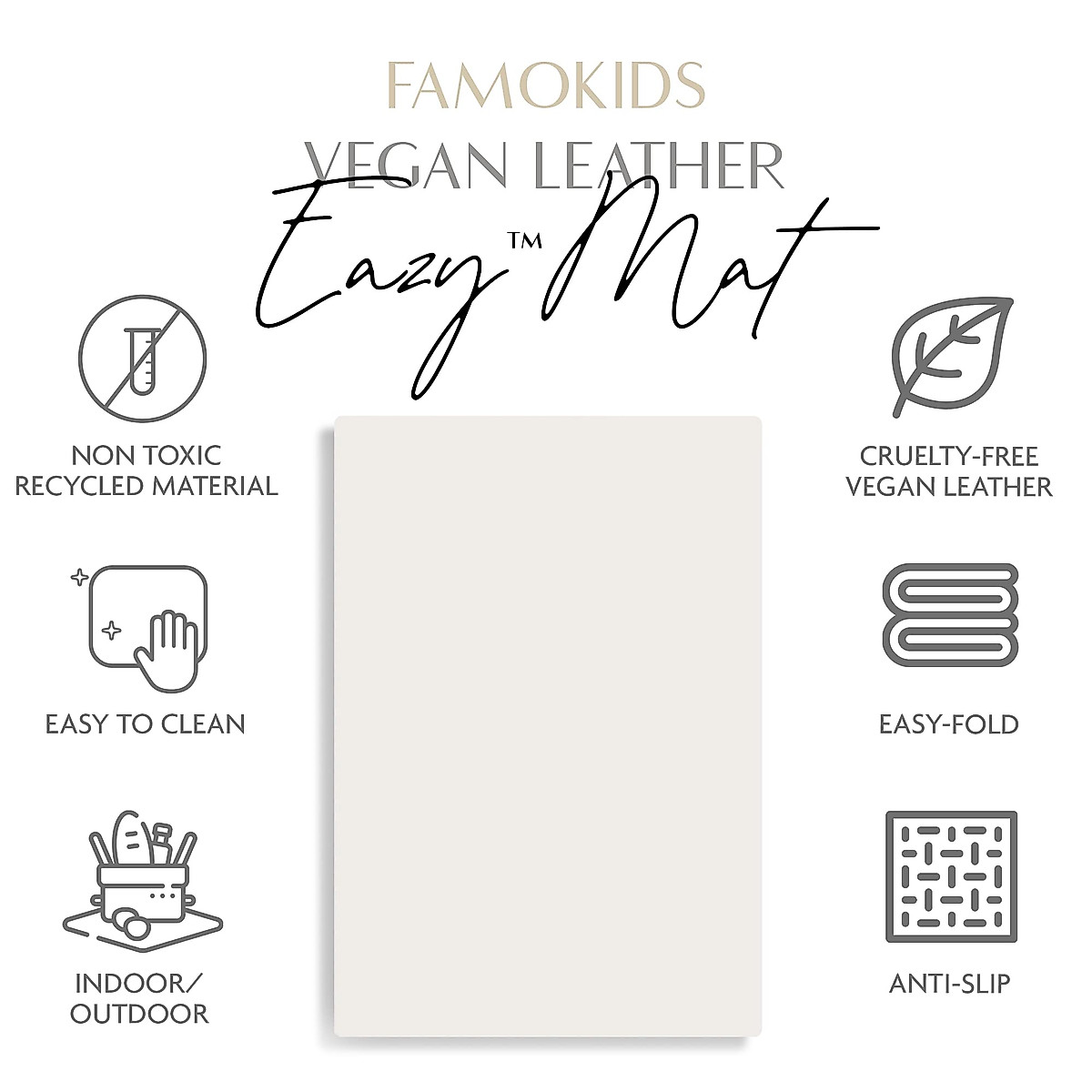 Famokids - Eazy Vegan Leather Kitchen Mat, Baby-Safe Kitchen Floor Mat, Non Slip Kitchen Floor Mats, Waterproof Mat for Kitchen Floor, Baby Playroom, & More, Rectangle, 2 x 4 ft, Pearl