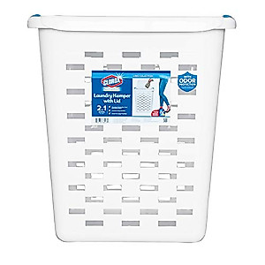 Clorox Plastic Laundry Baskets with Odor Protection, 2 Pack | Heavy Duty Hamper with Odor Control | Tall Rectangular Clothing Storage with Handles, Large (with lids) , white