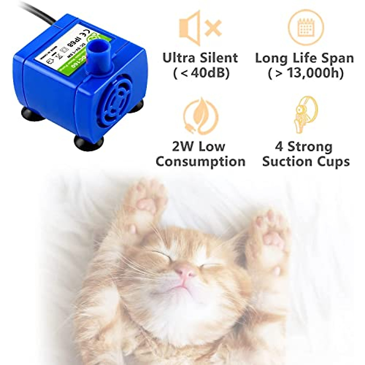 Veken Pet Fountain, 84oz/2.5L Automatic Cat Water Fountain Dog Water Dispenser with 3 Replacement Filters & 1 Silicone Mat for Cats, Dogs, Multiple Pets, Grey