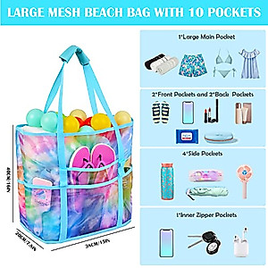 Nidoul Mesh Beach Bag, Beach Tote Bag with Zipper Pocket, Packable Large Beach Bags for Women Kids Vacation Travel Pool Swim