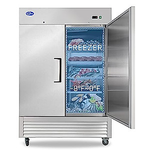 kalifon 54" Commercial Freezer with 2 Solid Door, 49 Cu.ft Reach-in Stainless Steel Freezer, Fan Cooling Freezer for Restaurant, Bar, Home, Shop, and Business(Equip 8 Shelves)