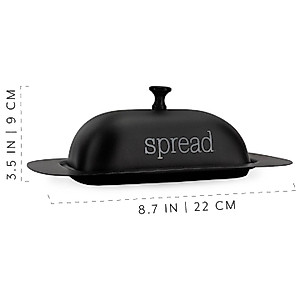 AuldHome Large Enamelware Butter Dish (Black); Modern Farmhouse Enamel Butter Serving Dish with Lid