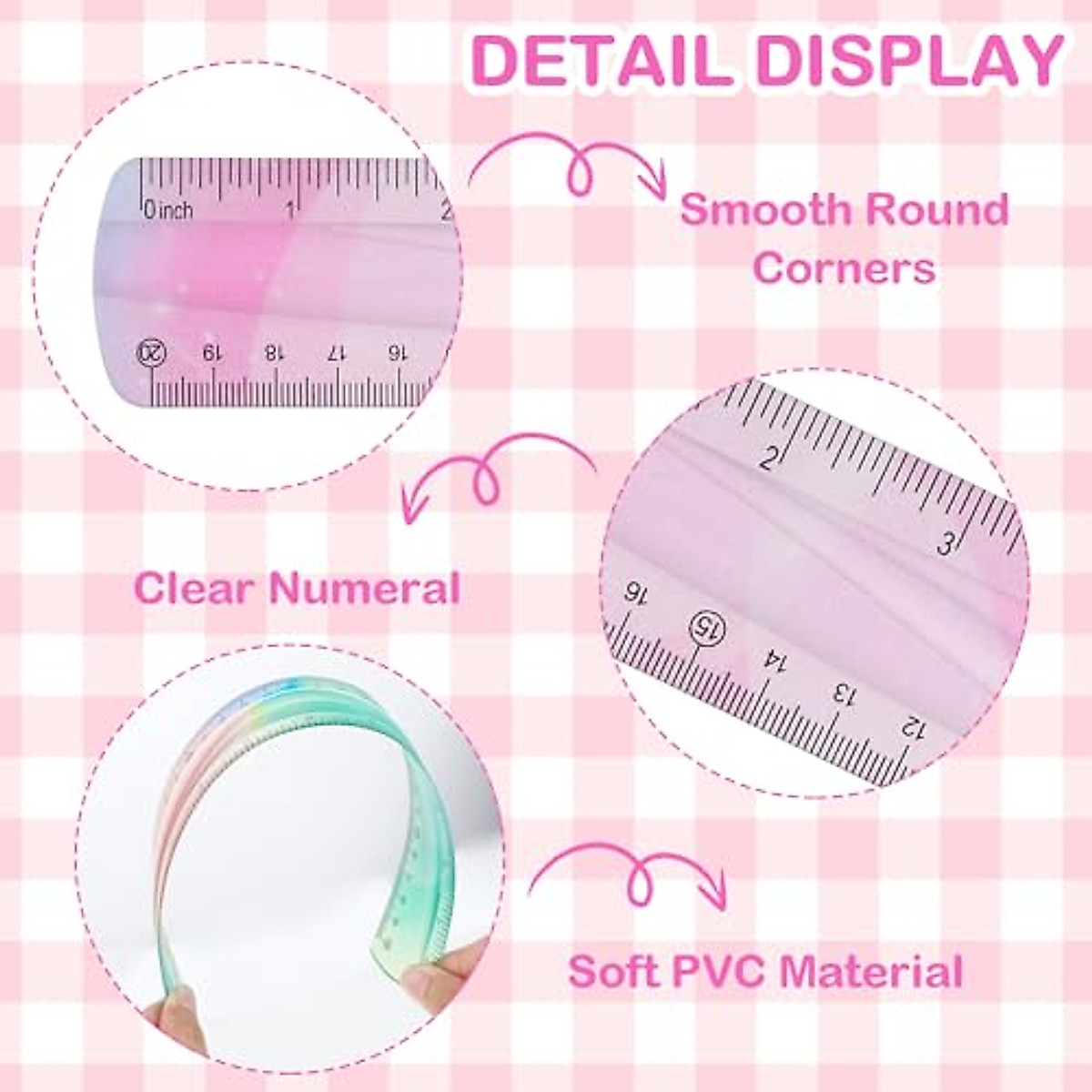 Amabro Rulers Set, 3PCS Flexible Ruler Straight Edge Ruler Transparent Rulers Bendable Plastic Ruler 12/8/6 Inch Dual Scale Rulers Soft Colorful Ruler for Office School Classroom Home Supplies