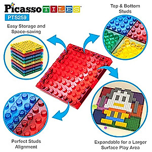 PicassoTiles 259 Piece Magnetic Brick Tile + Building Block Combo STEM Toy Set Compatible with Other Magnet Tiles Educational Toys for Children Ages 3 Years +