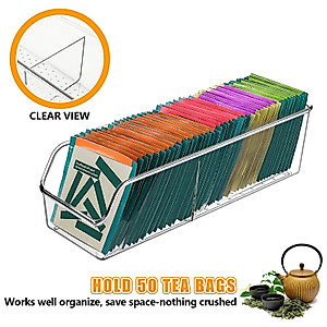 CYEAH 3 Pcs Tea Bag Organizer, 11 x 3.5 x 3 in Clear Tea Bag Holder Oragnizer, PET Tea Bag Storage Organizers, Drink Mix Packet Organizer for Sugar Packet Coffee Condiment Spices Countertop Cabinet