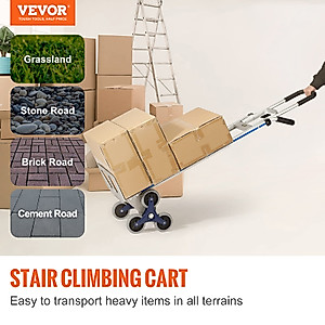 VEVOR Stair Climbing Cart, 550 lbs Load Capacity, Aluminum Hand Truck Dolly with Dual Handles, Integrated Frame & Nonslip Rubber Wheels, Multipurpose Stair Climber for Warehouse Shopping Airport