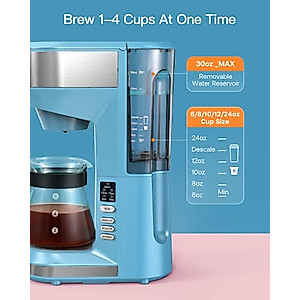 Hot and Iced Coffee Maker for K Cups and Ground Coffee, 4-5 Cups Coffee Maker and Single-serve Brewers, with 30Oz Removable Water Reservoir, 6 to 24Oz Cup Size, Pot and Tumbler Not Included, Blue