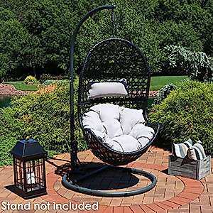 Sunnydaze Cordelia Hanging Egg Chair - Resin Wicker - Outdoor Large Basket Design Patio Lounge Chair - All-Weather Construction - Includes Gray Cushion and Headrest