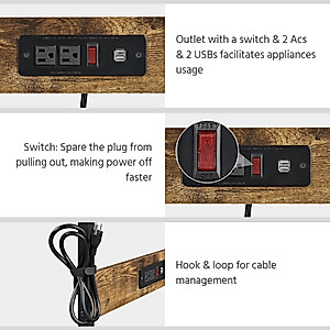 Topeakmart 3 Tiers Rolling Computer Desk with Power Outlet and USB Ports for Space Saving, Home Office Desk with Keyboard Tray and Printer Shelf on Wheels, Laptop PC Workstation Table, Rustic Brown