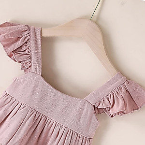 ANATA Newbron Baby Linen Dress Flower Girl Spring Vintage A-Lined Dresses Kids Birthday Party Outfits Toddler Girls Retro Twirl Pleated Boho Beach Sundress Clothes Valentine's Day Blush Pink 3T