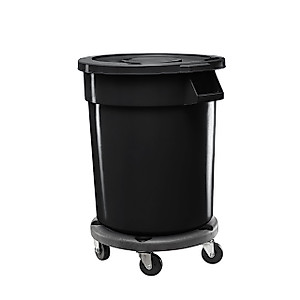 Zedfire Indoor Trash Can, 32 Gallon Black Round Commercial Trash Can with Lid and Dolly, Kitchen Waste Bin, Trash Bin, Durable Wastebasket, Garbage Can, Waste Receptacle, (Art.5)