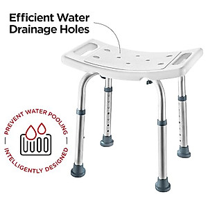 Shower Chair - with Back Scrubber & Additional Sponge - Tool Free Shower Chair for Elderly - with 8 Adjustable Heights - Portable Anti Slip Bath Chair for Elderly