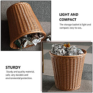 BESPORTBLE Household Wastebasket Storage Basket Artificial Rattan Trash Can, Wooden Storage Bin, Household Trash Basket, Suitable for Kitchen, Living Room, Bedroom Wicker Storage Basket