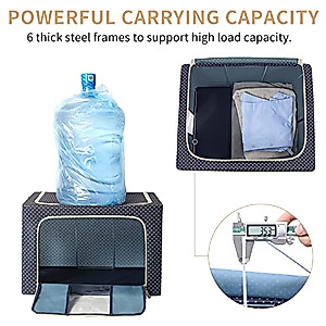 3 Pack Clothes Storage Organizer Bins Containers -Stackable Metal Frame Storage Bins Foldable Oxford Cloth Box for Clothing Storage with Clear Window & Reinforced Handles