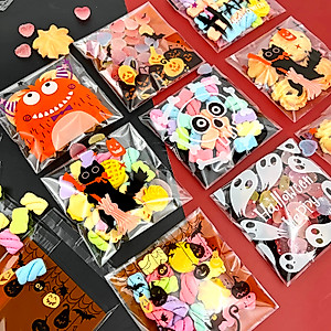 300PCS Halloween Treat Bags Sealable Halloween Cellophane Bags Individual Cookie Bags Self Adhesive Cookie Treat Bags DIY Translucent Plastic Bags for Bakery Biscuit Chocolate 3.94" x 3.94"