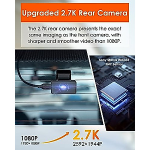 Vantrue E2 Dash Cam Front and Rear with Voice Control, 2.7K + 2.7K Dual Dash Camera for Cars, WiFi, GPS, STARVIS Night Vision, Buffered Parking Mode, G-Sensor, 2.45" IPS, 160°, WDR, Support 512GB