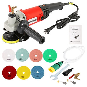 IRONWALLS 1400W Wet Polisher Grinder, 110V 4” Variable Speed Grinder Polisher Machine, Wet Stone Polisher with 7PCS Diamond Polishing Pads for Tile, Marble, Granite, Concrete, Cement Floor Polishing