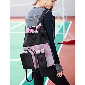 Lohol Mesh Drawstring Backpack with Shoes Bag, Swimming String Sack for Sports Gym Yoga Beach Travel (Pink Galaxy)