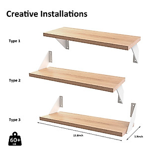 ChasBete Rustic Floating Shelves 3 Pack, 15.8 Inch Wood Floating Shelves, Small Floating Shelf for Living Room Bedroom Wall Storage, Light Brown