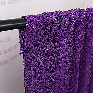 TRLYC Purple Sequin Backdrop Curtains - 2 Panels 2x8ft Sparkly Purple Curtains Glitter Backdrop for Party Christmas Wedding Birthday Halloween Background Decoration