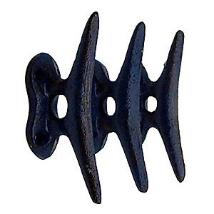Wowser Nautical Blue Cast Iron Boat Cleat Wall Hooks, 3.5 Inches, Set of 3