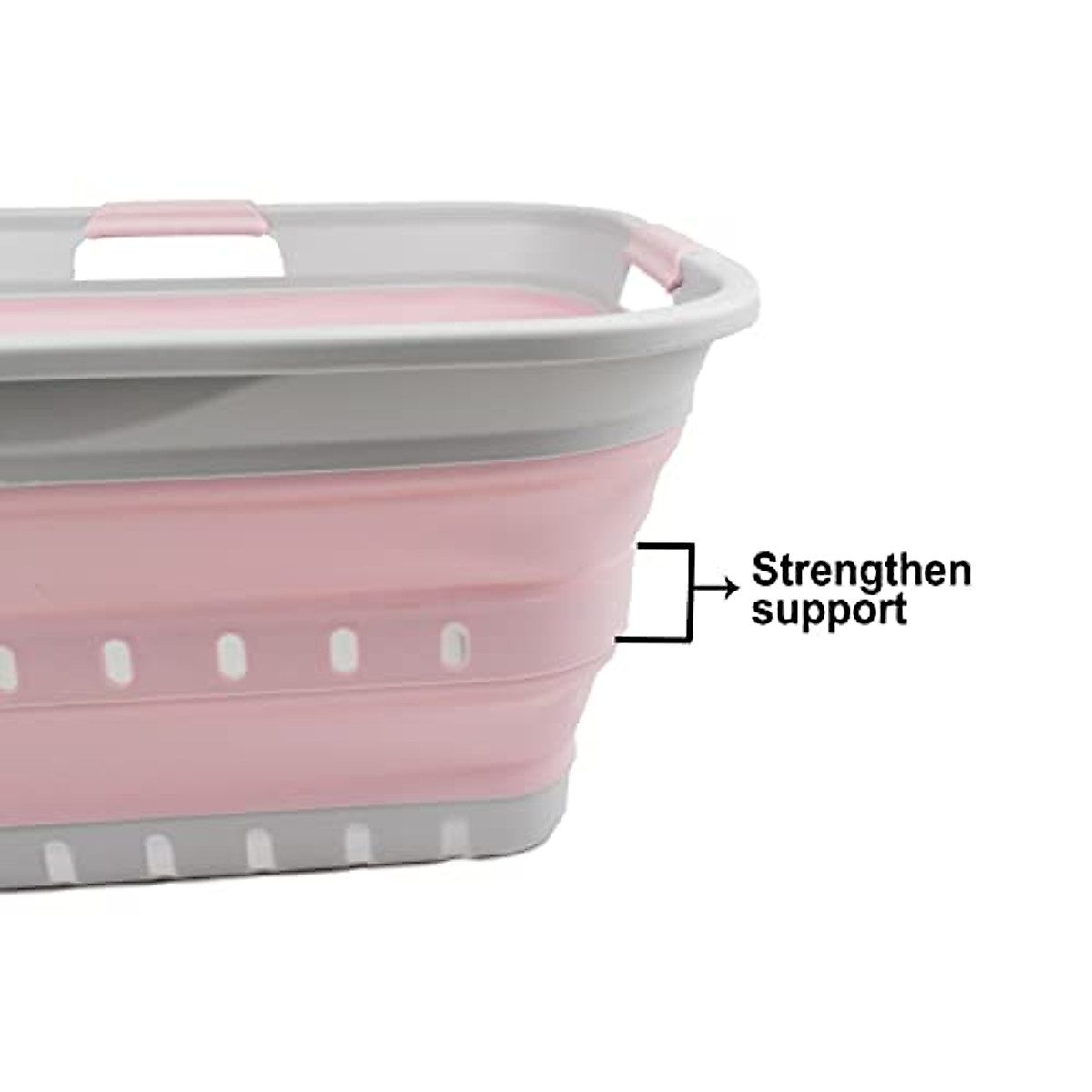 SAMMART 42L (11 gallon) Collapsible Plastic Laundry Basket - Foldable Pop Up Storage Container/Organizer - Portable Washing Tub - Space Saving Hamper/Basket (Grey/Pale Pink)