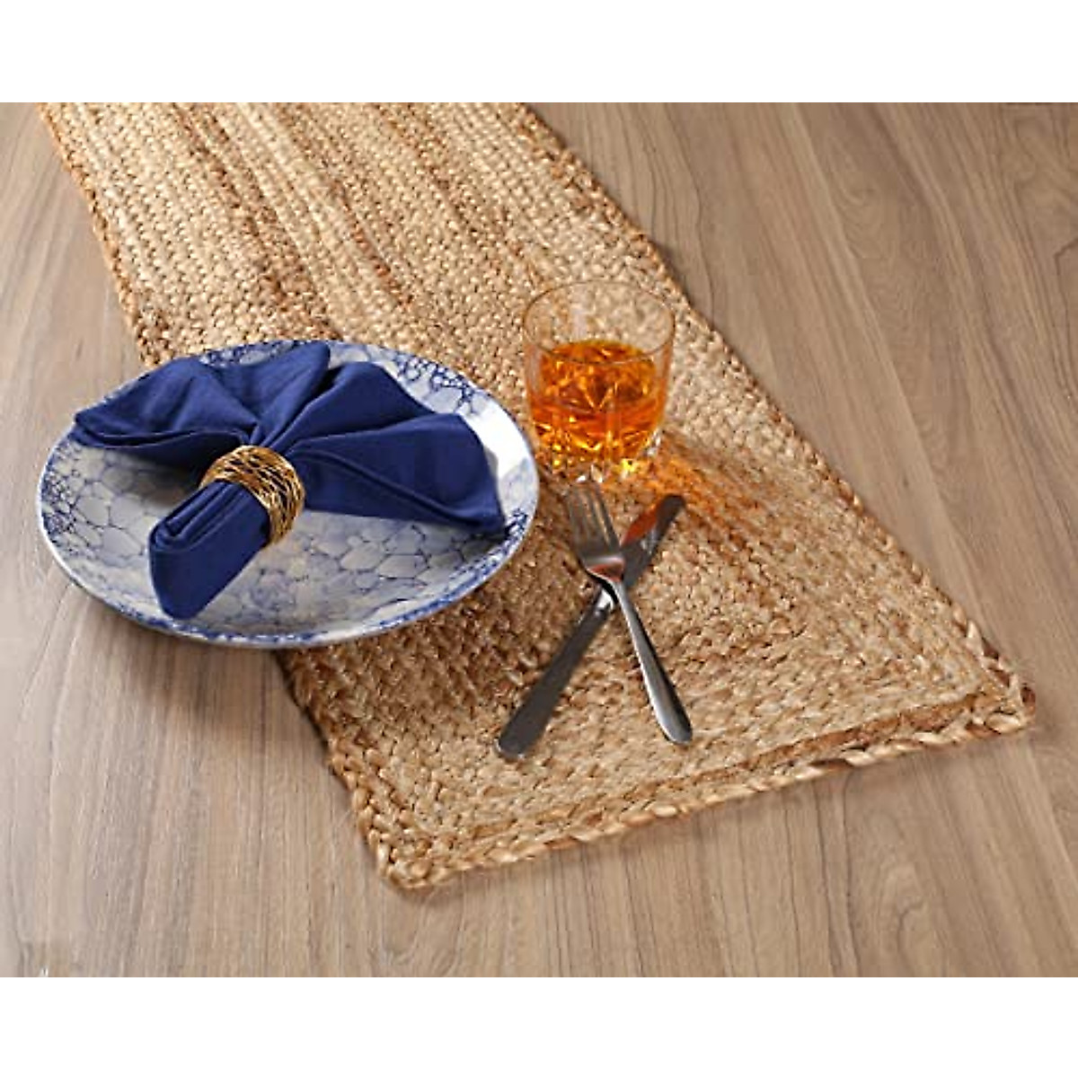 Reversible Jute Braided Table Runner, Farmhouse Jute Burlap Table Runner, Natural Jute Braided Table Runner, Organic Eco-Friendly Rustic Vintage Dining Table Runner- 13x72 Inch - Natural