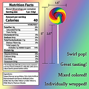 Mini Rainbow Swirl Lollipop Mixed Fruit Flavor Suckers, 38 Individually Wrapped Swirl Pop