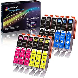 Arthur Imaging Compatible Ink Cartridge Replacement for Canon CLI251XL for use with PIXMA MX922 MG5520 (3 Black, 3 Cyan, 3 Yellow, 3 Magenta, 12-Pack) - CLI251(12)