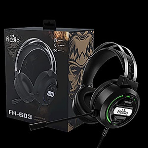 FIODIO Gaming Headset with Surround Sound Stereo for Xbox One PC Switch Tablet, Noise Cancelling Over Ear Headphones with Mic LED Light