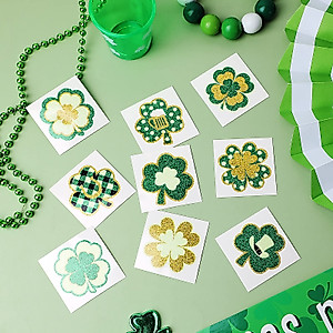 72 Pieces Glitter Shamrock Temporary Tattoos St. Patrick's Day Tattoos Lucky Clover Glitter Tattoo Stickers St. Patrick's Day Irish Sticker Parade Party Favors Decorations Accessories, 9 Styles