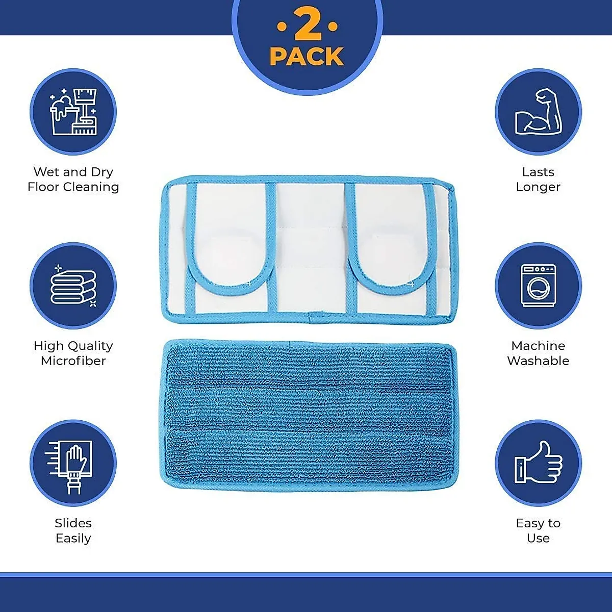 Old Home Kitchen Reusable Microfiber Mop Pads | Durable Machine Washable Refills | Compatible with Swiffer Dry Mops | Flat Mop Pads for Efficient Floor Cleaning | 2 Pack