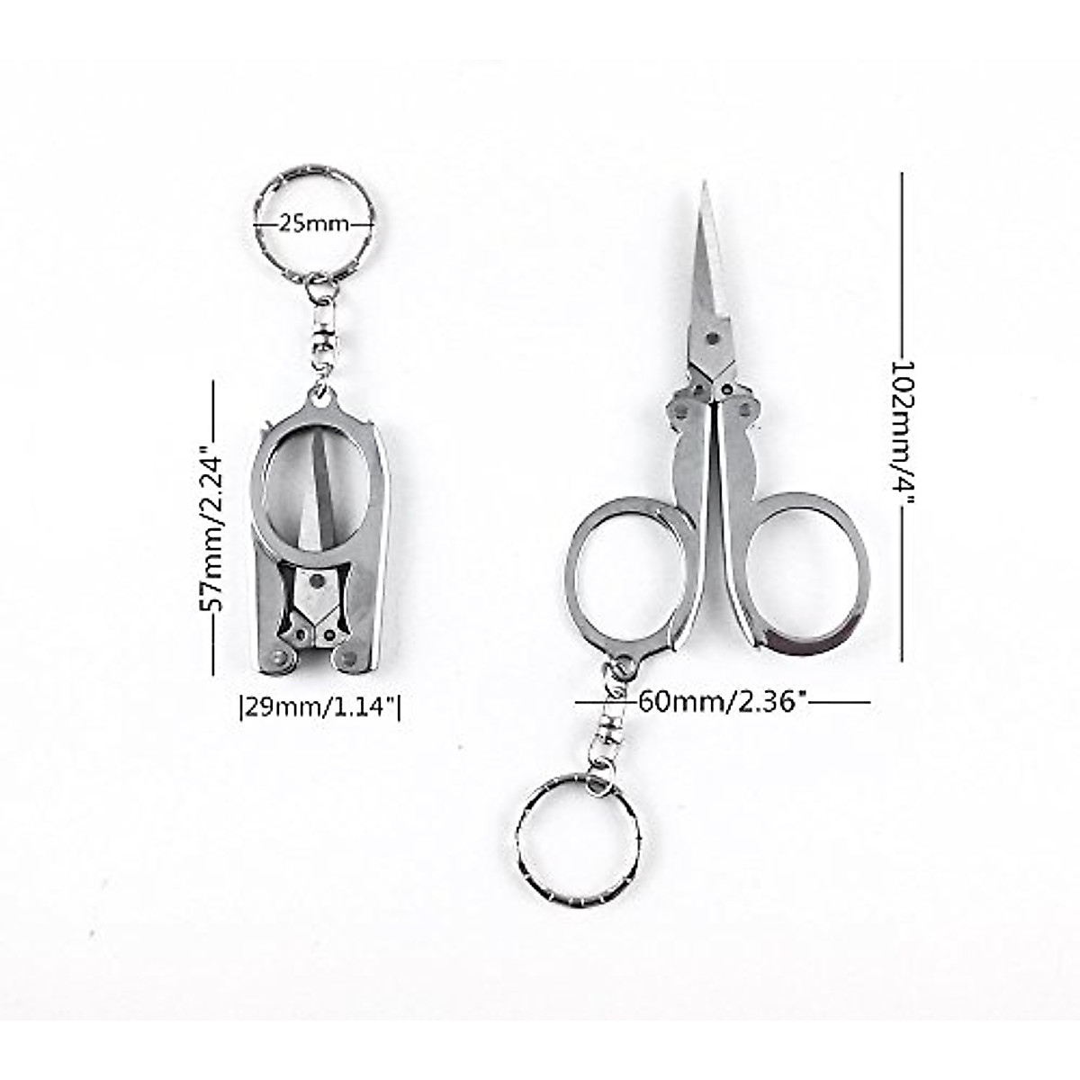 yueton 3pcs Stainless Steel Folding Travel Scissors Cutter with Key Ring