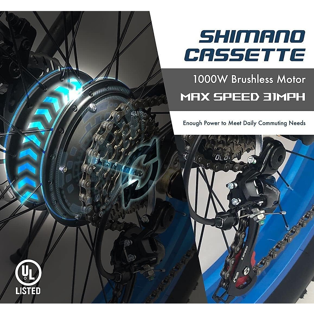 YinZhiBoo Electric Bike for Adults,Fat Tire Ebike 1000W Electric Mountain Bike Up to 31MPH,26" Electric Bike Long Range with UL 48V/17.5Ah Removable Battery, 21-Speed