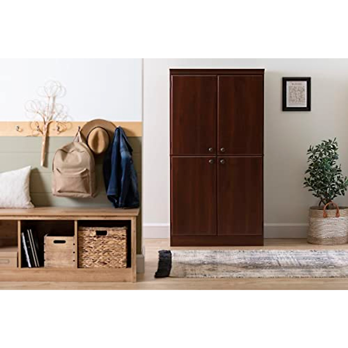 South Shore Tall 4-Door Storage Cabinet with Adjustable Shelves, Royal Cherry