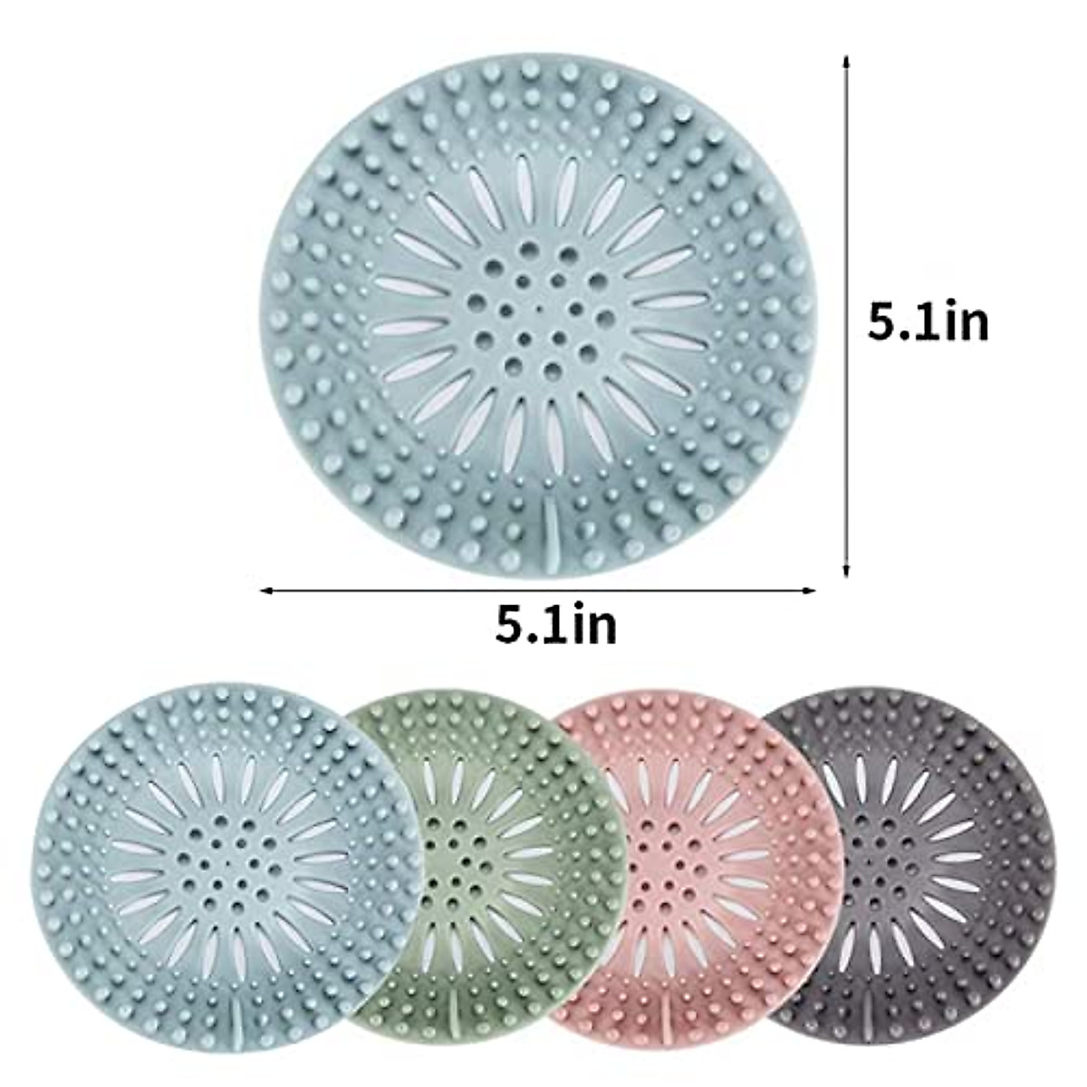 4 Pack Shower Drain Hair Catcher Silicone Hair Stopper,Sink Strainers,Shower Drain Covers, Easy to Install and Clean, Suit for Bathroom Bathtub and Kitchen.