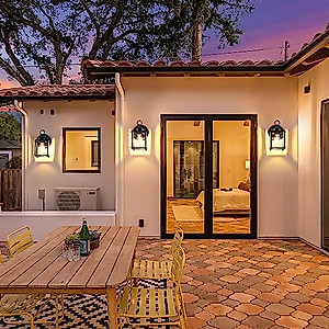 MATAMEYE Outdoor Wall Lantern, Exterior Waterproof Wall Sconce Light Fixtures, Black Front Door Wall Lighting with Clear Beveled Glass Shade, Anti-Rust E26 Socket Porch Lights for Entryway, 2 Pack