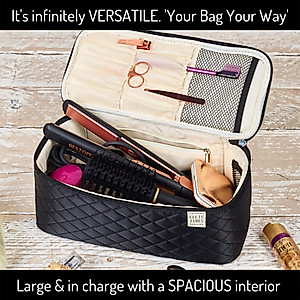 Ellis James Designs Large Travel Makeup Bag Organizer - Cosmetics Train Case Toiletry Bags for Women - Black - With Handle & Make Up Brush Holders - Professional Hair Dryer Cases & Beauty Storage