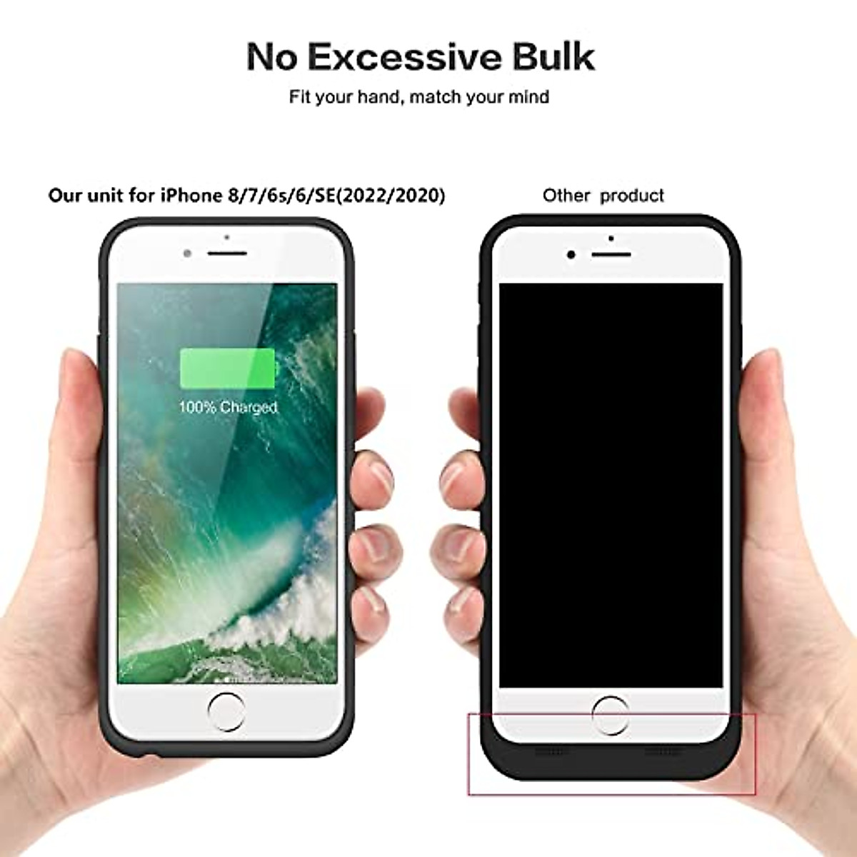 Pxwaxpy Battery Case for iPhone 8/7/6s/6/SE(2022/2020), 6000mAh Rechargeable Charging Case for iPhone 8/7 Portable Battery Pack for iPhone 6s/6/SE(3rd & 2nd Gen) Charger Case [4.7inch], Black