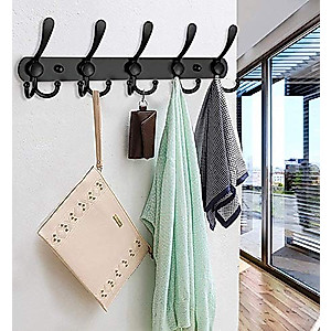 Efaithtek Coat Hanger Wall Mount ,Chrome Finish Coat Robe Hat Clothes Wall Mount Hook Hanger Towel Rack (2 Pack 15 Hooks (Black))