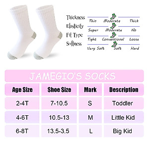JAMEGIO Boys' Crew Socks 6 Pairs Cotton Athletic Socks for Toddlers Boys Girls(4-6 T)