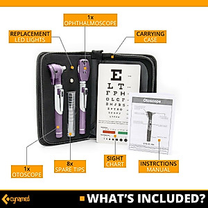 Cynamed Duplex Otoscope Set - Multi-Function Ear Scope for Ear & Eye Examination - Includes Zipper Case and Gift Box (Purple)