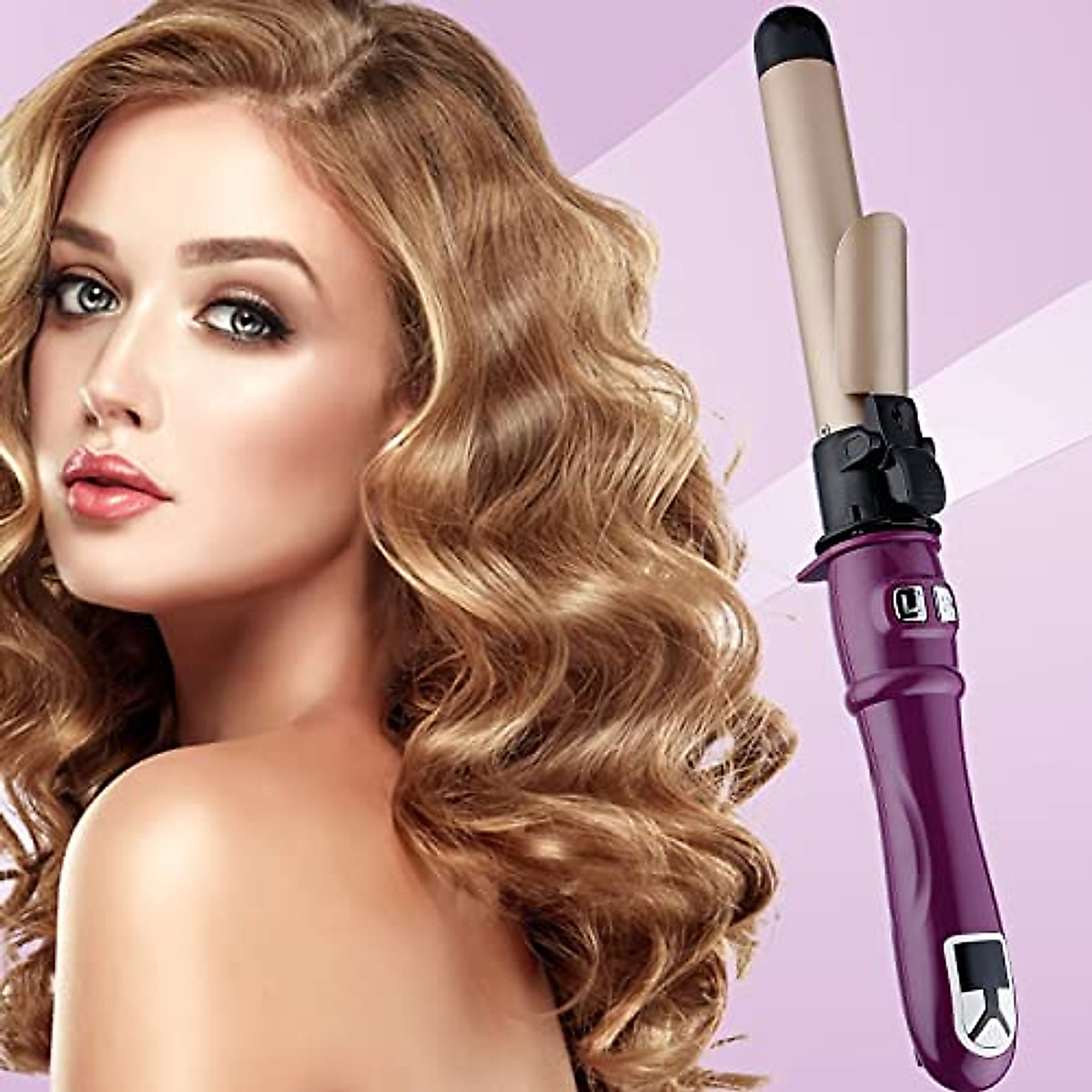 Automatic Curling Iron Automatic Curling Wand for Hair Styling Auto Hair Curler Automatic Hair Curling Wand Self Rotating Curling Iron (1.1inch Curl/28mm, Purple)