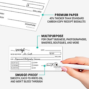 321Done Receipt Book, 2.75x6 Pocket Size 2-Part Carbonless, Made in USA, Cute Handheld Duplicate Copy Order Form for Craft Boutique Business (50 Sets) White/Yellow