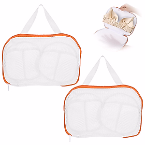 cobee 2 Pack Bra Laundry Bags for Washing Machine Lingerie, Mesh Wash Bag For Bras with Handle, Non-Deform 3D Protector Bra Laundry Bag for Women Underwear Brassiere Delicates A to C Cups(Orange)