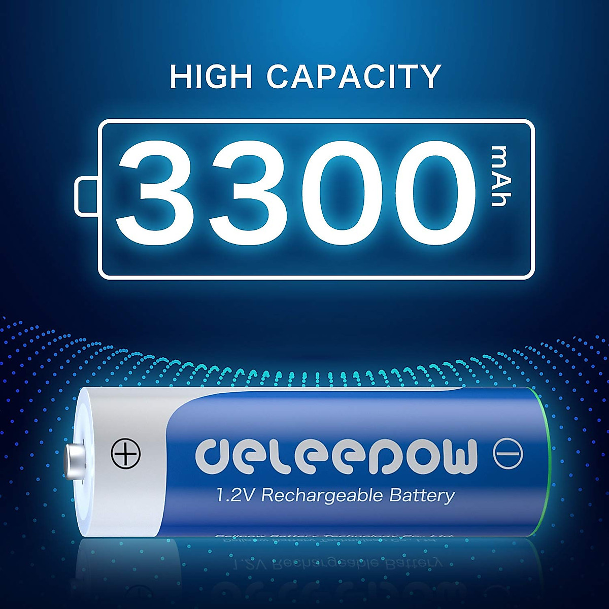 Deleepow AA Rechargeable Batteries Nimh 3300mAh AA Rechargeable Batteries 1200 Cycles 1.2V 8-Pack with LCD C Port and Micro USB 2 Charge Port Charger